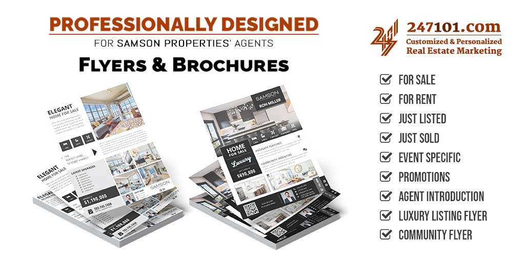 Samson Properties Flyer Designs for Real Estate Agents - Market Listings!